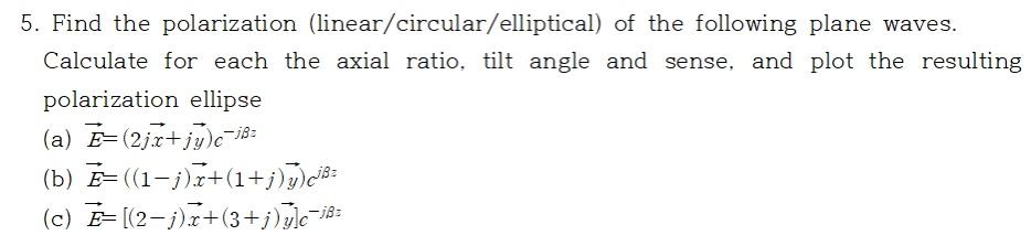 5. Find the polarization (linear/circular/elliptical) | Chegg.com