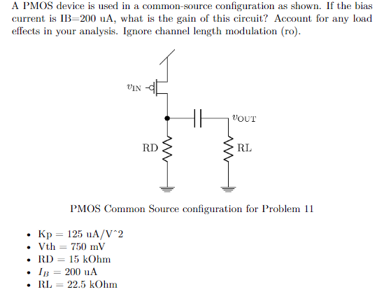 Solved A PMOS device is used in a common-source | Chegg.com