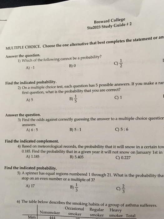 Solved Broward College Sta2023 Study Guide # 2 MULTIPLE | Chegg.com