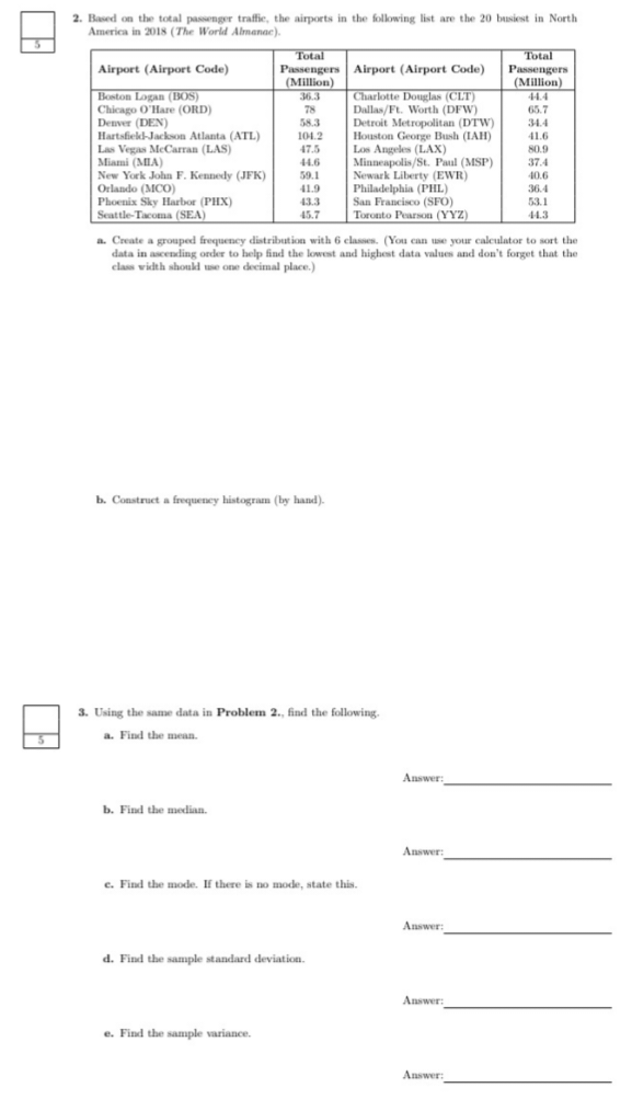 Solved 2. Based on the total passenger traffie, the airports | Chegg.com