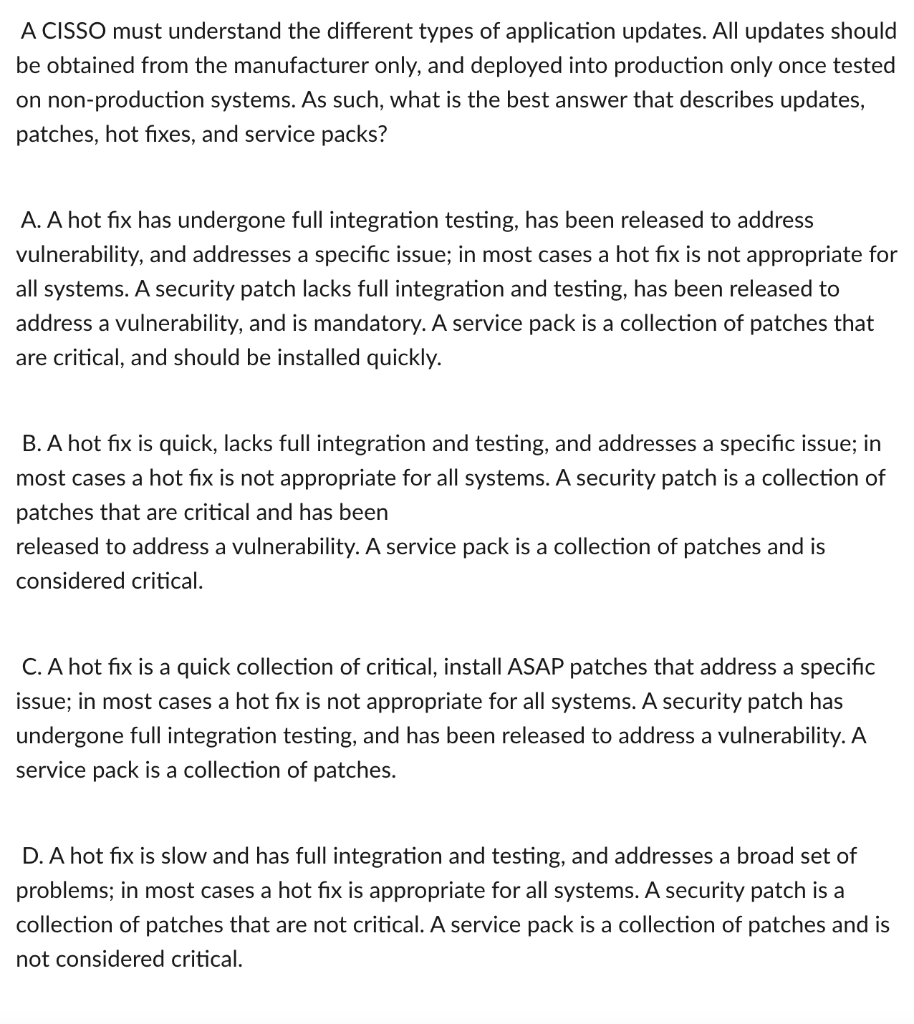 Solved A CISSO must understand the different types of | Chegg.com