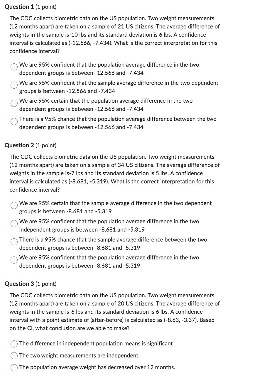 Solved The CDC collects biometric data on the US population. | Chegg.com