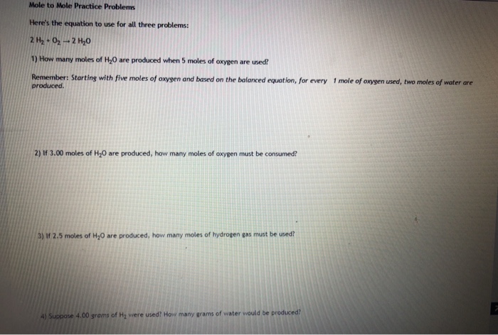 Solved Mole to mole practice problems. Here’s the equation | Chegg.com