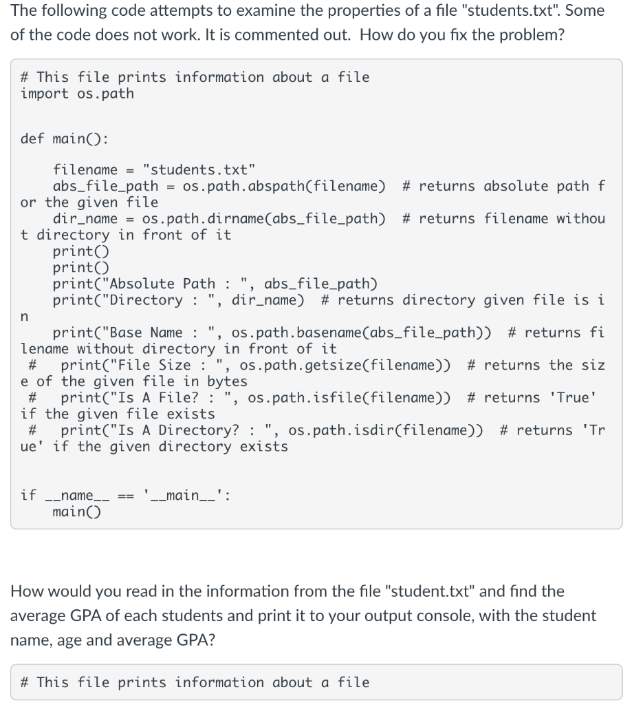 Solved The following code attempts to examine the properties | Chegg.com