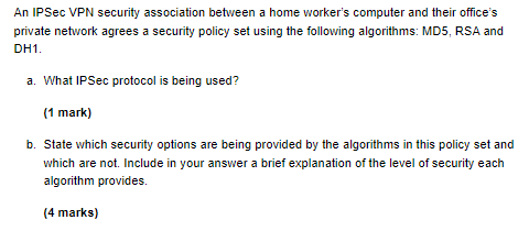 Solved An IPSec VPN security association between a home | Chegg.com