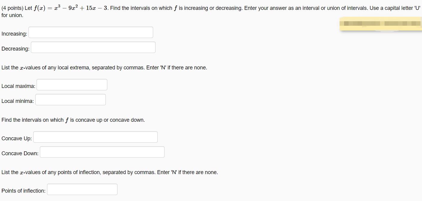 Solved (4 points) Let f(x) = x3 – 9x2 + 15x – 3. Find the | Chegg.com