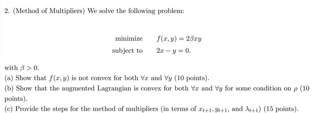 2. (Method of Multipliers) We solve the following | Chegg.com
