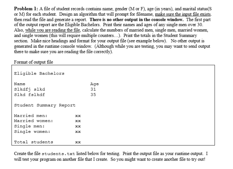 Solved Problem 1: A file of student records contains name, | Chegg.com
