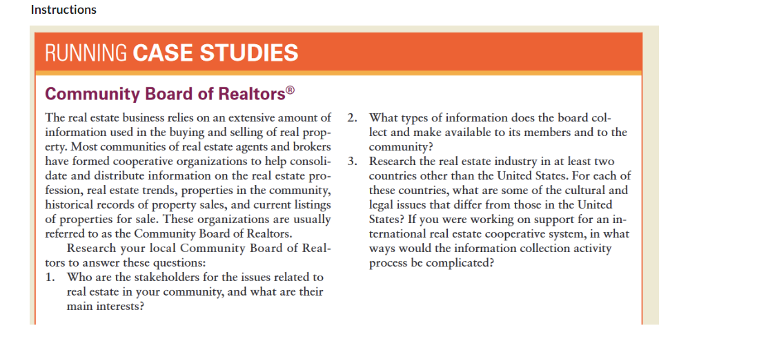 Solved RUNNING CASE STUDIESCommunity Board of Realtors ?®The | Chegg.com
