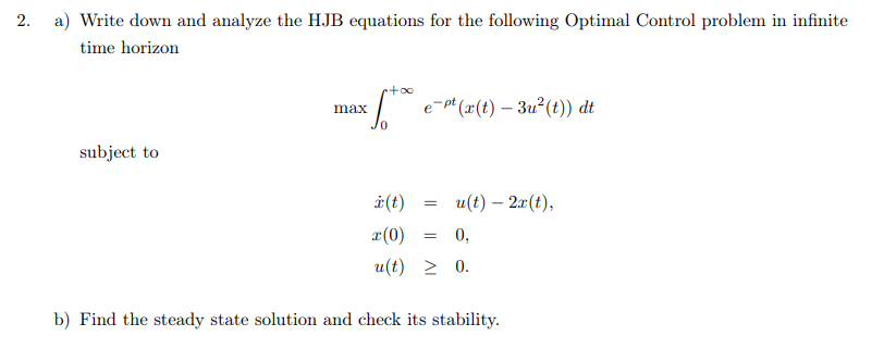 Solved a) ﻿Write down and analyze the HJB equations for the | Chegg.com