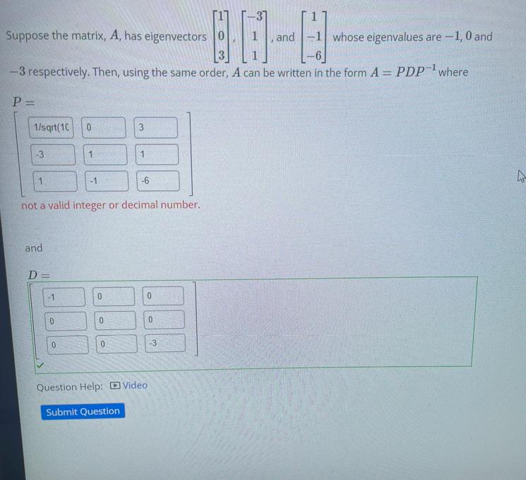 Solved Suppose the matrix, A, has eigenvectors | Chegg.com