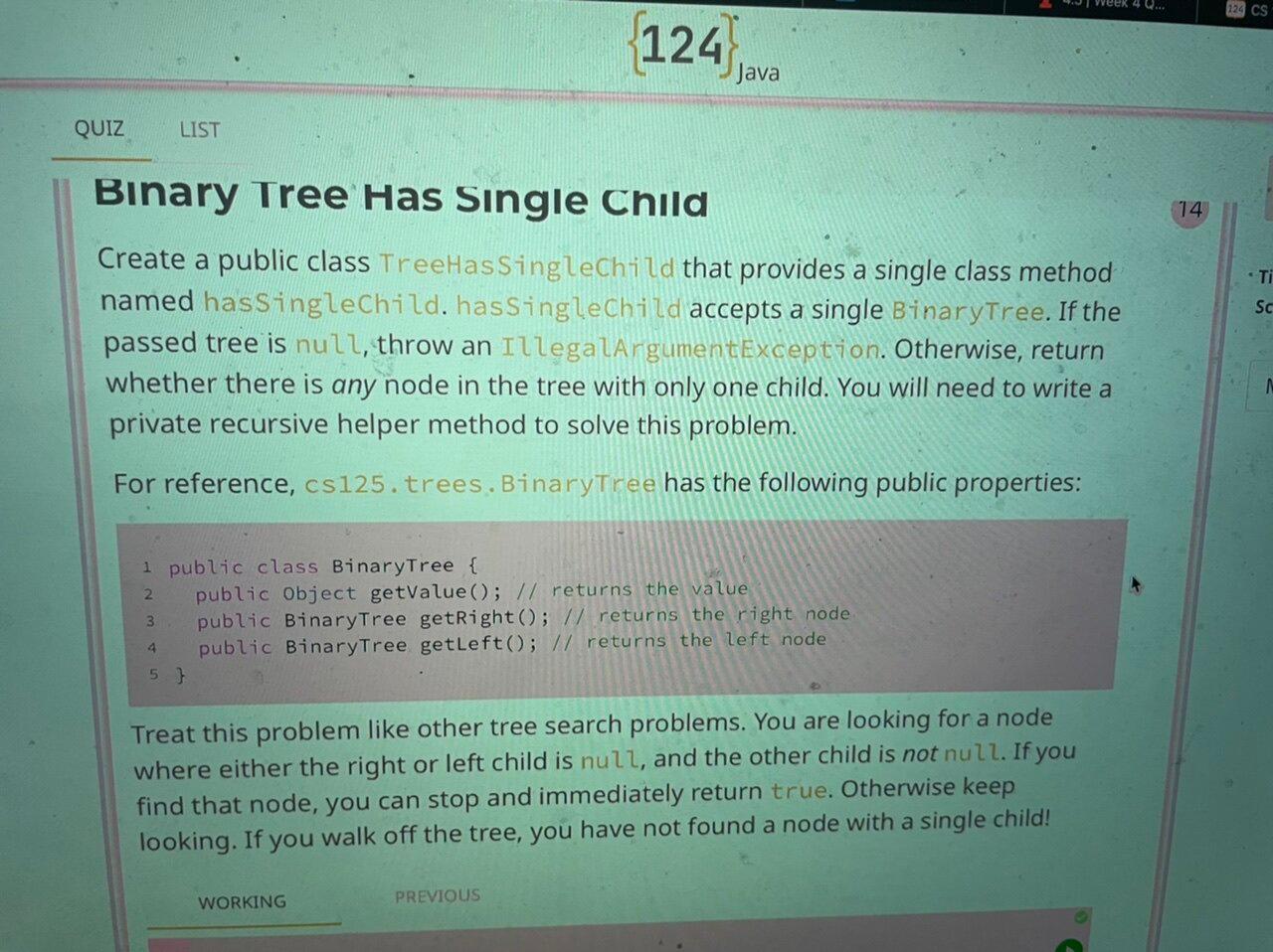 Solved Binary Tree Has Single Child Create a public class | Chegg.com