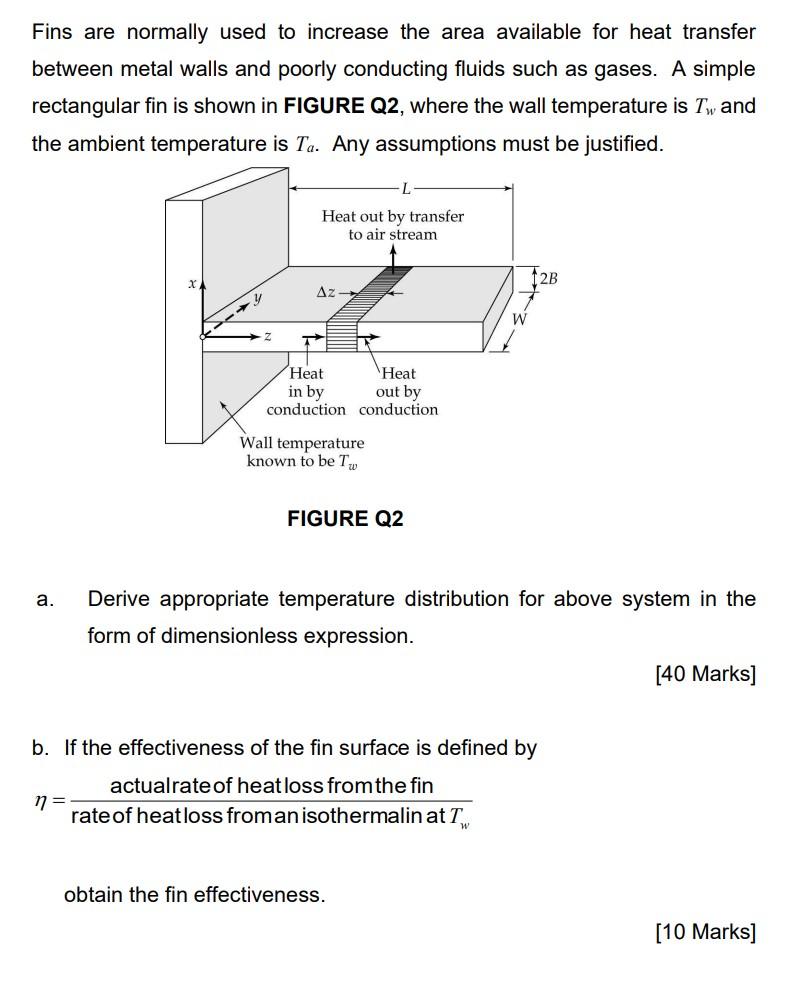 Solved Fins are normally used to increase the area available | Chegg.com