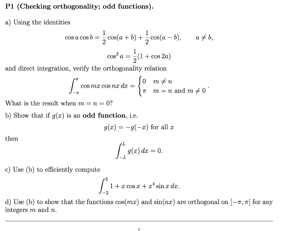 Solved P1 (Checking orthogonality; odd functions) a) Using | Chegg.com