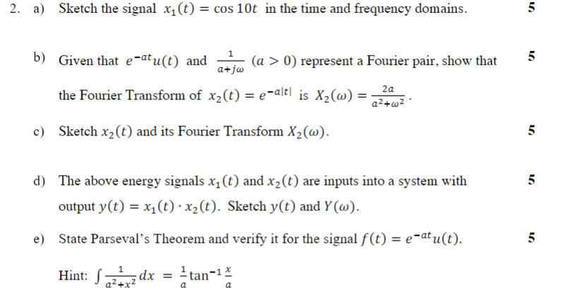 Solved 2. a) Sketch the signal x1(t)=cos10t in the time and | Chegg.com