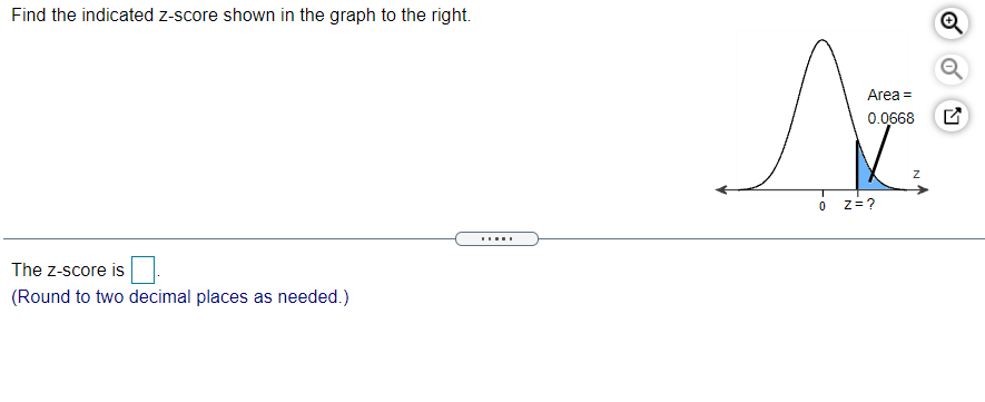 Solved Find the indicated z-score shown in the graph to the | Chegg.com