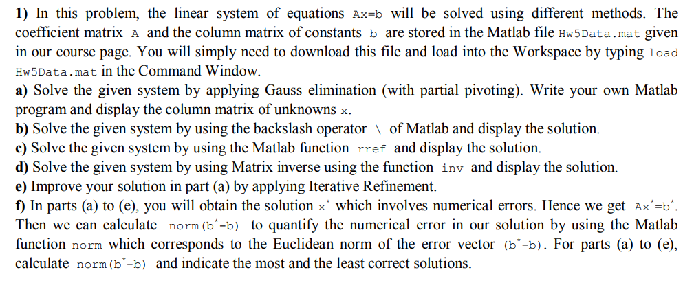 Solved 1) In this problem, the linear system of equations | Chegg.com