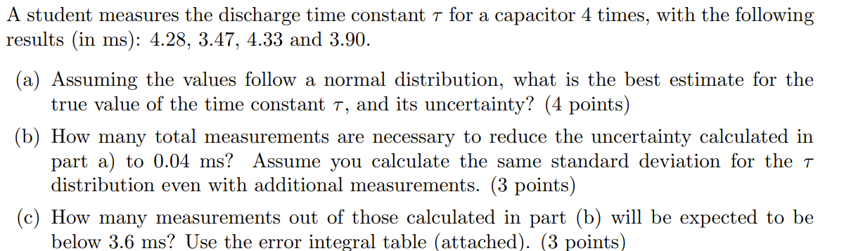 A student measures the discharge time constant τ for | Chegg.com