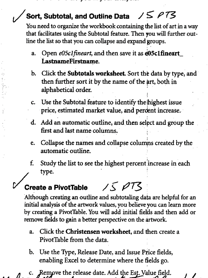 Sort, Subtotal, and Outline Data /5 PTS You need to | Chegg.com