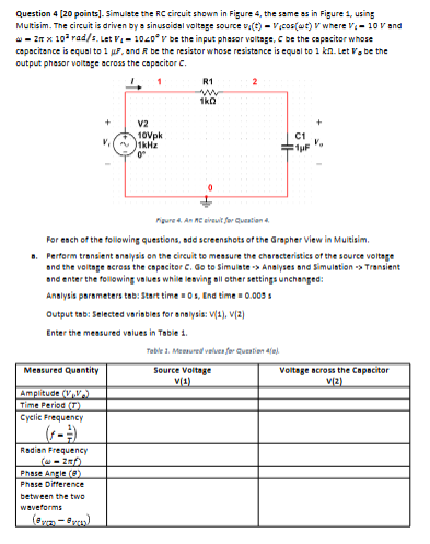 Solved by an EXPERT Question 4 [20 ﻿points]- ﻿Simulate the RC ﻿circuit | Chegg.com