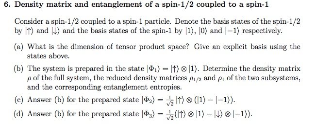 6. Density matrix and entanglement of a spin-1/2 | Chegg.com