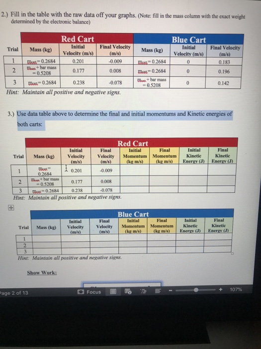 Solved 2.) Fill in the table with the raw data off your | Chegg.com