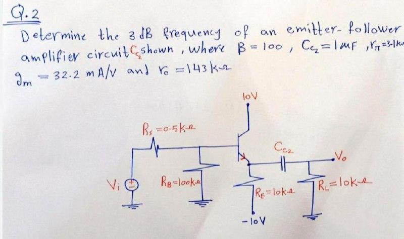 Solved Q.2 Determine the 3 dB frequency of an emitter | Chegg.com