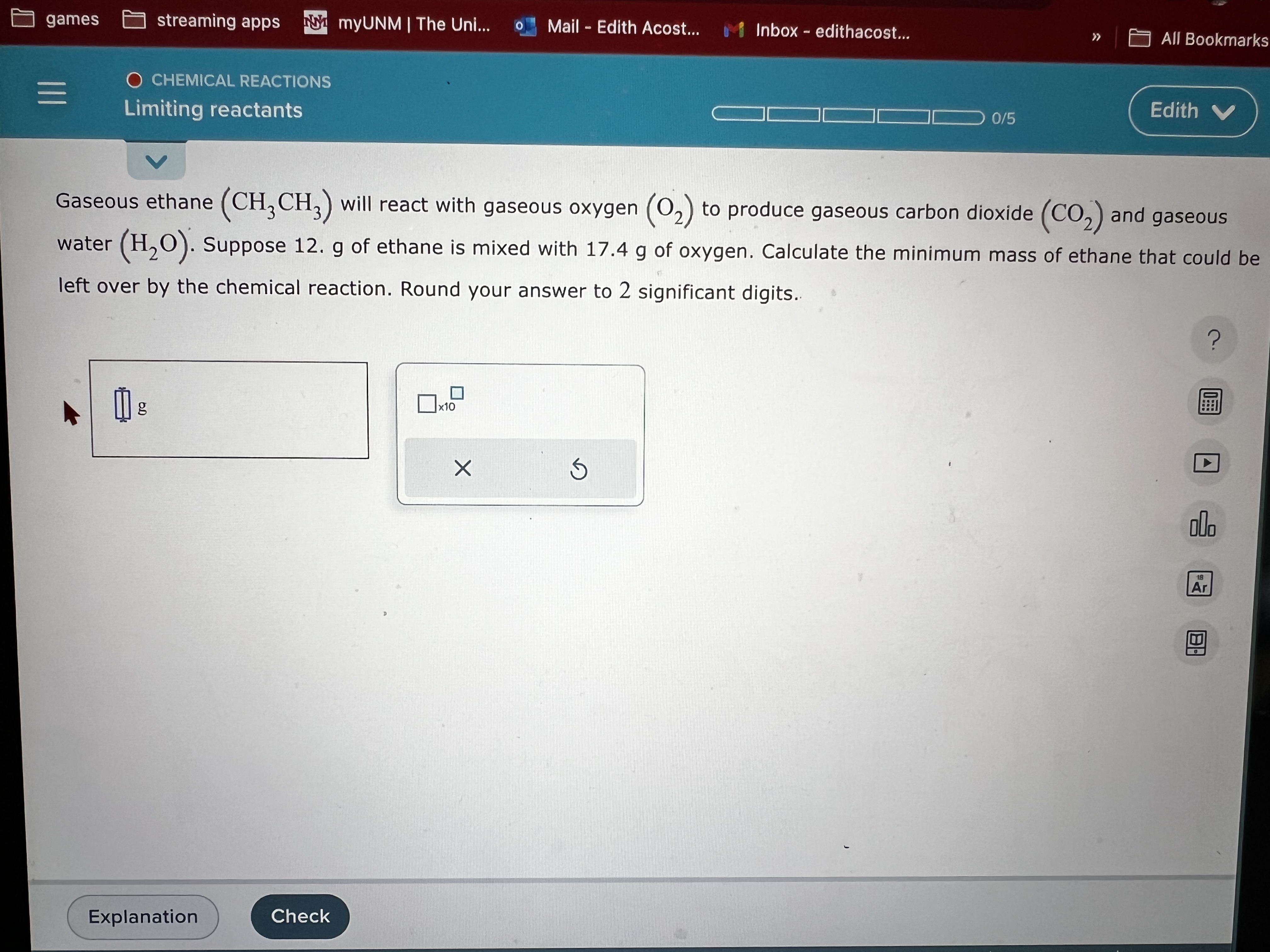 Solved Gaseous ethane (CH3CH3) will react with gaseous | Chegg.com