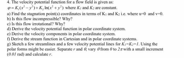 Solved 4. The velocity potential function for a flow field | Chegg.com