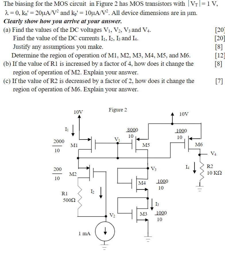 Solved The biasing for the MOS circuit in Figure 2 has MOS | Chegg.com