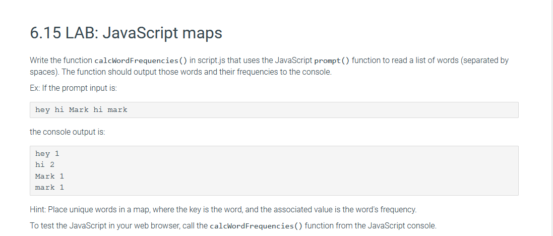 Solved 615 Lab Javascript Maps Write The Function 5176