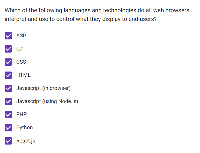 Solved Which of the following languages and technologies do | Chegg.com