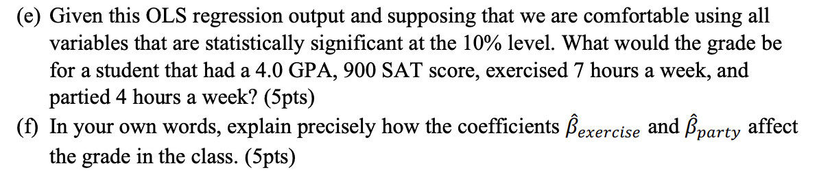 Solved 1.) The following OLS regression has been run to | Chegg.com