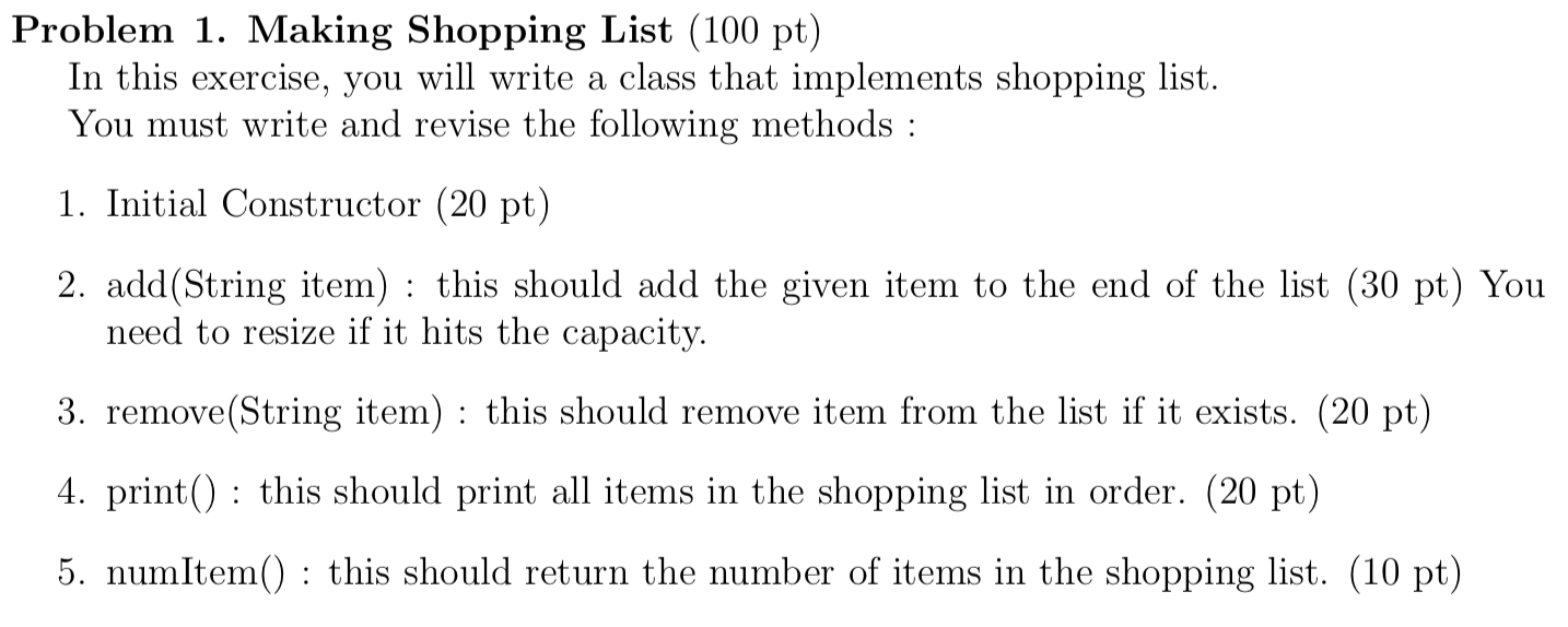 Solved Problem 1. Making Shopping List (100 pt) In this | Chegg.com