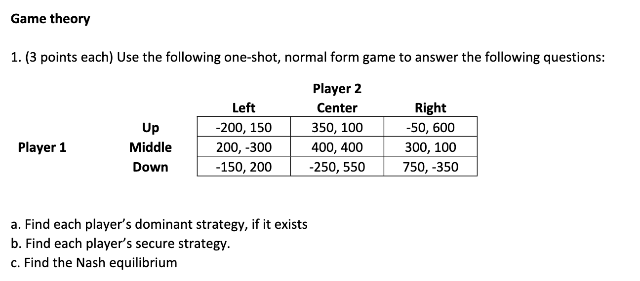 Solved 1. (3 points each) Use the following one-shot, normal | Chegg.com