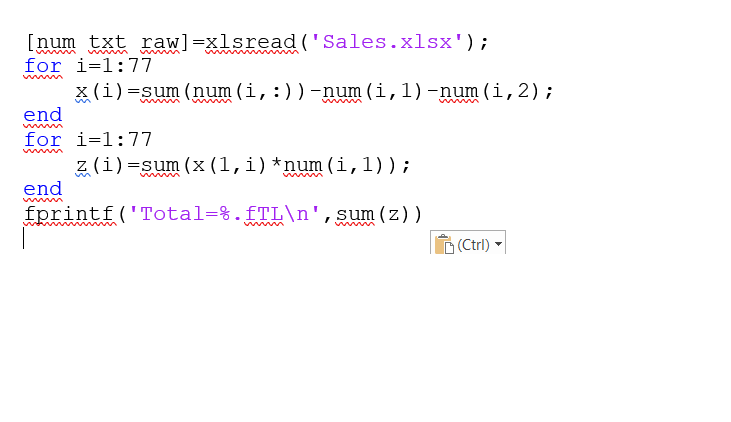 Solved [num txt raw]=xlsread ('Sales.xlsx'); for i=1:77 | Chegg.com
