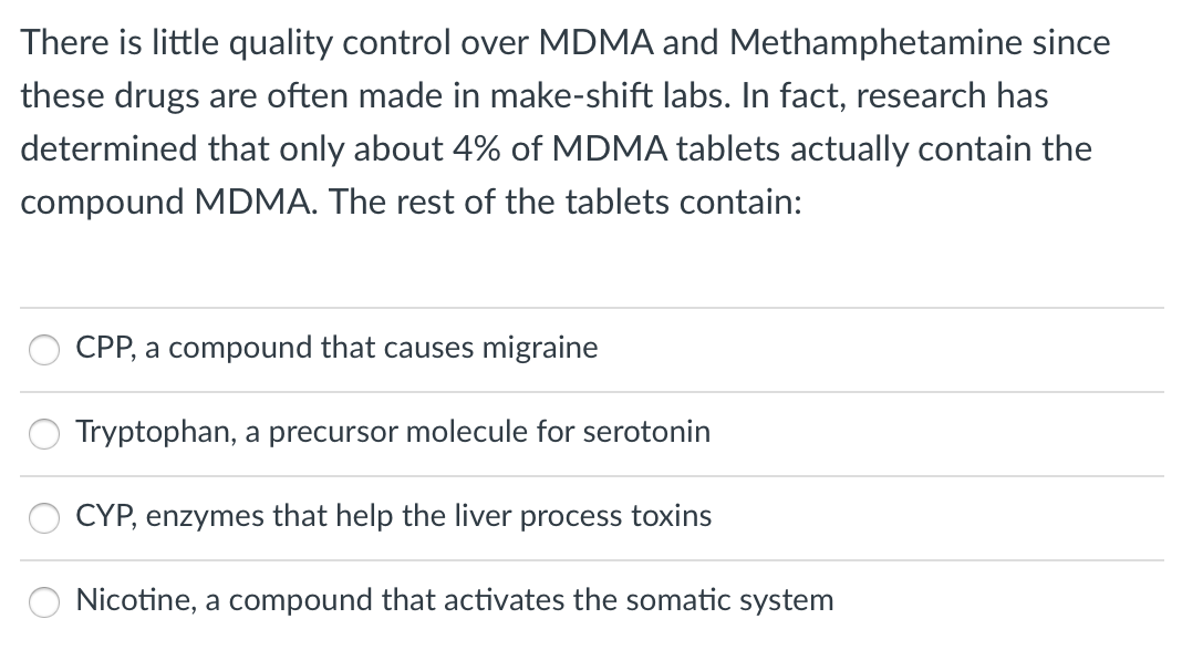 Solved There is little quality control over MDMA and | Chegg.com
