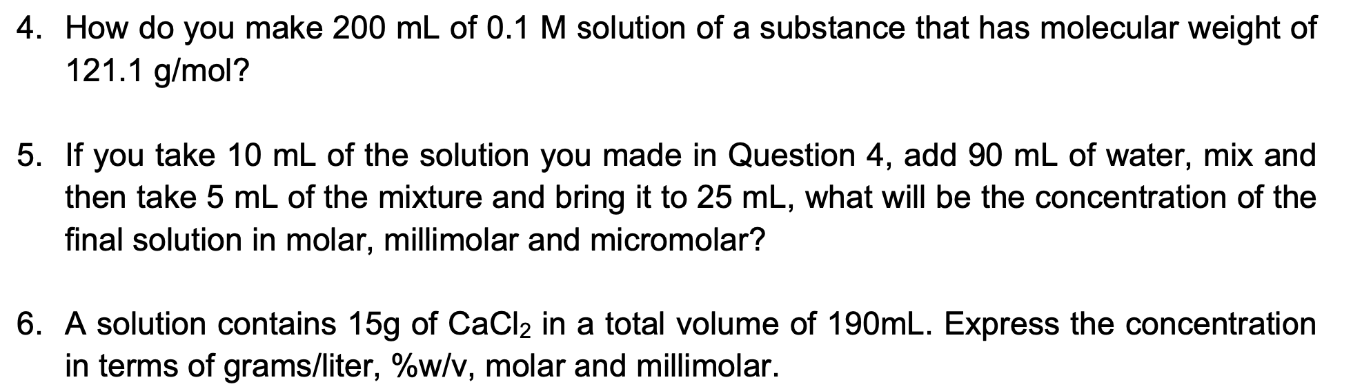 Solved 4. How do you make 200 mL of 0.1M solution of a | Chegg.com