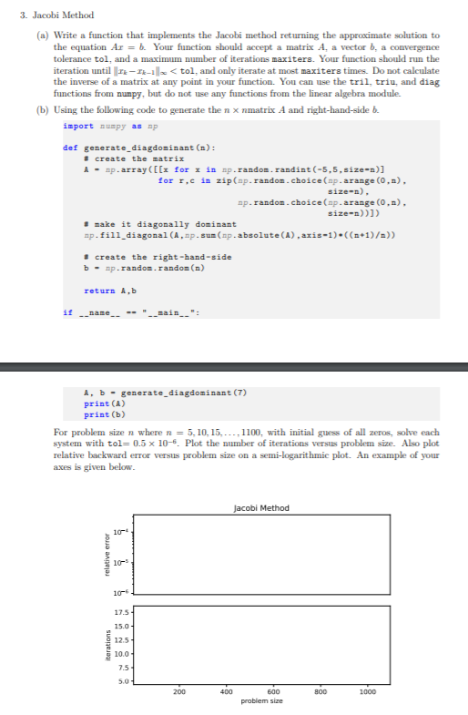 3. Jacobi Method (a) Write a function that implements | Chegg.com