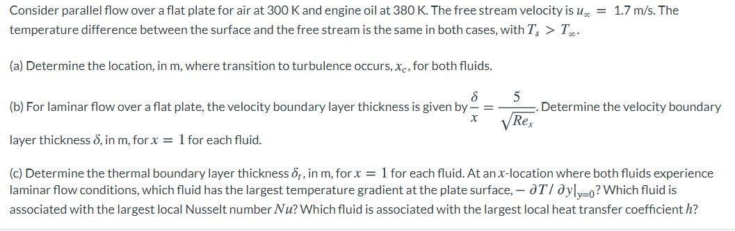 Solved Consider parallel flow over a flat plate for air at | Chegg.com