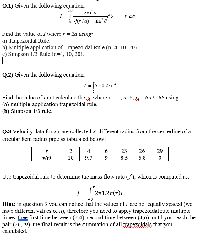 Solved Q.1) Given the following equation: | Chegg.com