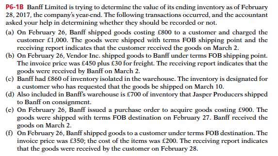 Solved P6-1B Banff Limited is trying to determine the value | Chegg.com