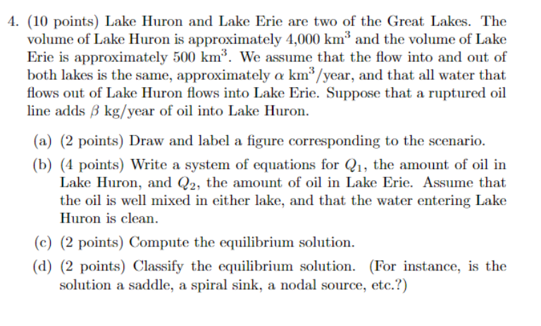 Solved 4. (10 points) Lake Huron and Lake Erie are two of | Chegg.com