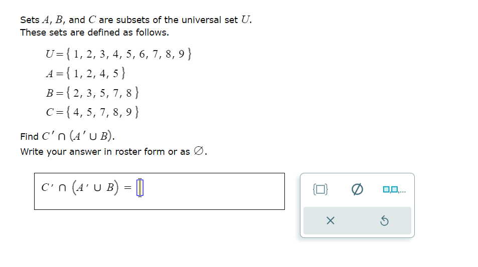 Solved Sets A,B, and C are subsets of the universal set U. | Chegg.com