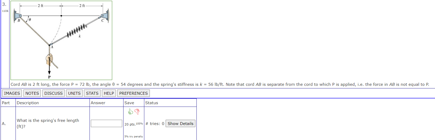 Solved θ=54 degrees and the spring's stiffness is k=56 | Chegg.com