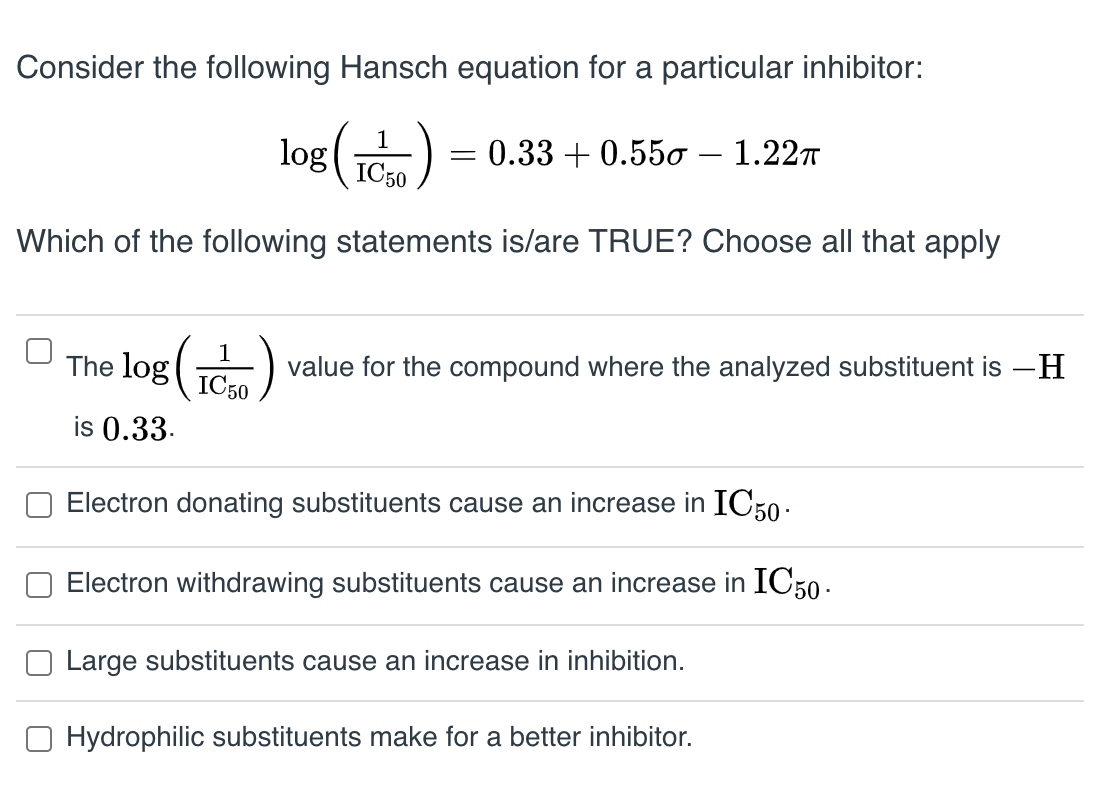 Solved Consider the following Hansch equation for a | Chegg.com