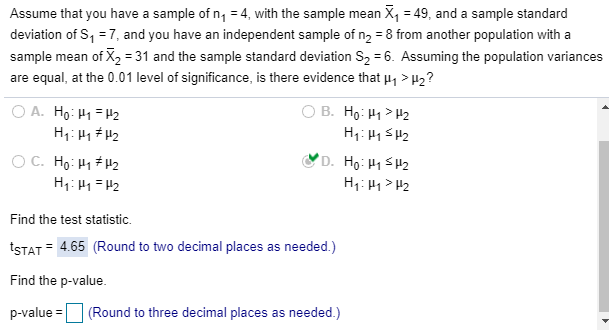Solved Assume that you have a sample of n, = 4, with the | Chegg.com