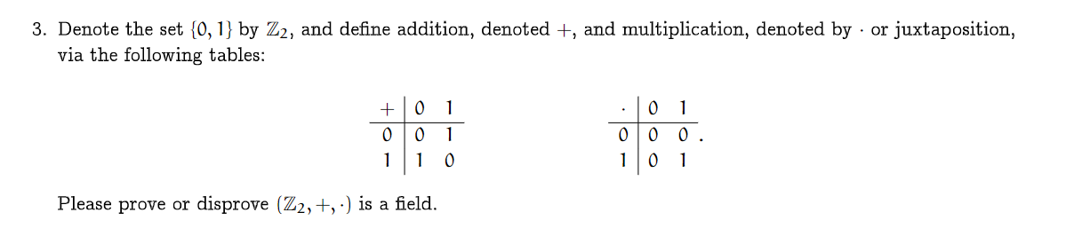 Solved 3. Denote the set {0,1} by Z2, and define addition, | Chegg.com