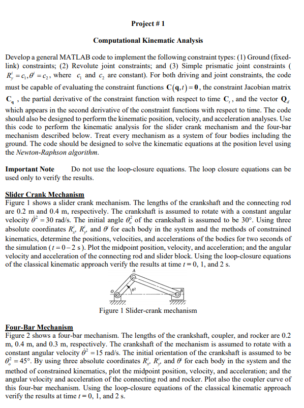 Project # 1 Computational Kinematic Analysis Develop | Chegg.com