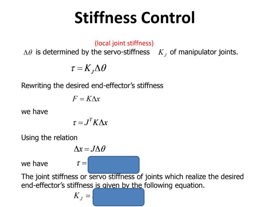 Solved Stiffness Control (local joint stiffness) 10 is | Chegg.com